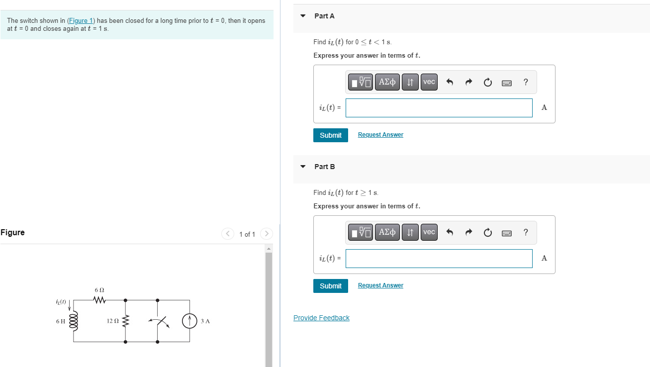 Solved The switch shown in (Figure 1) has been closed for a | Chegg.com