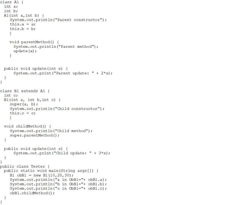 Solved class A1 \{ int a; int b; A1 (int a,int b) \{ | Chegg.com