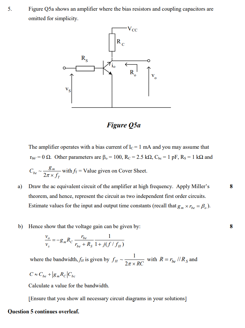 Solved 5. Figure Q5a shows an amplifier where the bias | Chegg.com
