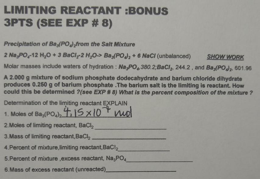 Solved Balanced equation: 2Na3PO4*12H2O + 3BaCl2*2H2O | Chegg.com