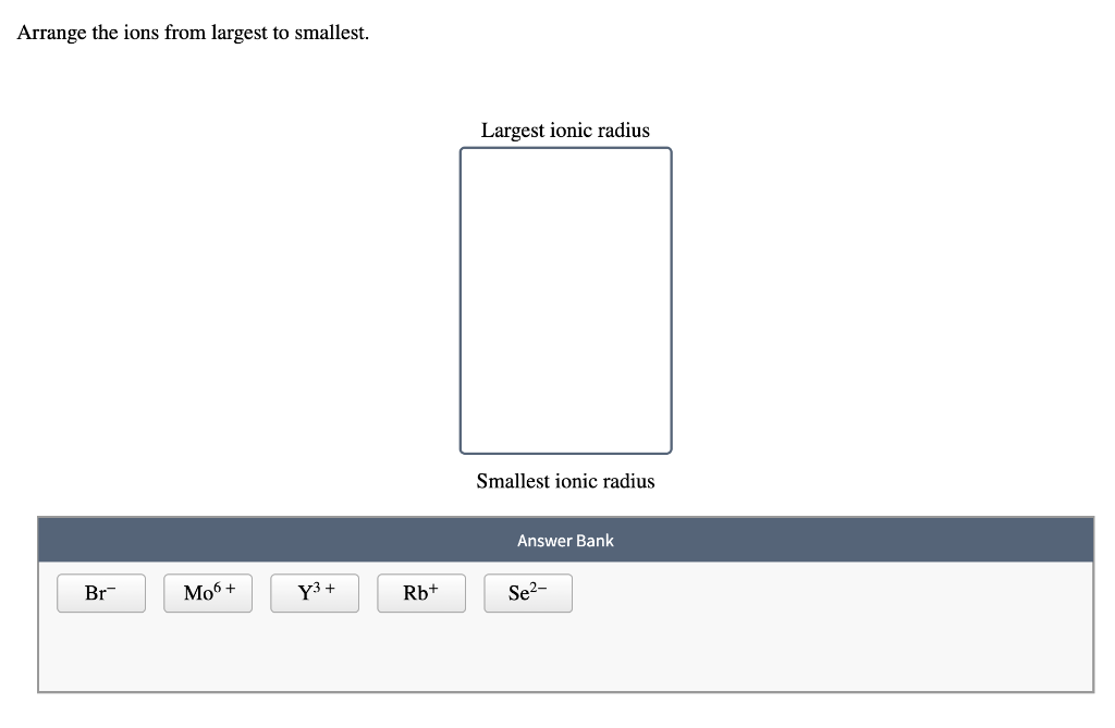 Solved Arrange the ions from largest to smallest. Smallest | Chegg.com