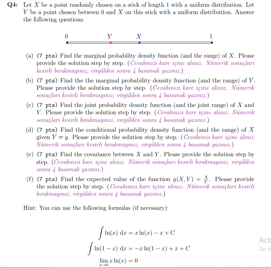 Let X be a point randomly chosen on a stick of length | Chegg.com