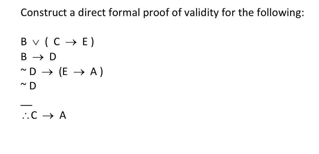 Solved Construct a direct formal proof of validity for the | Chegg.com