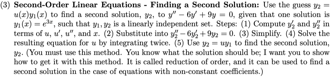 Solved 3) Second-Order Linear Equations - Finding a Second | Chegg.com