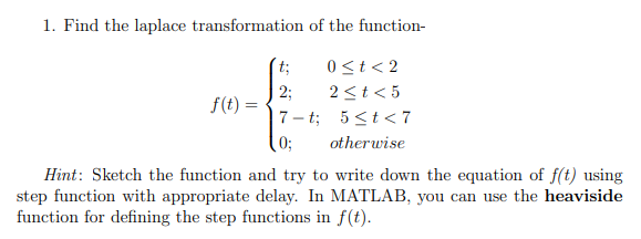 Solved 1. Find the laplace transformation of the function- | Chegg.com