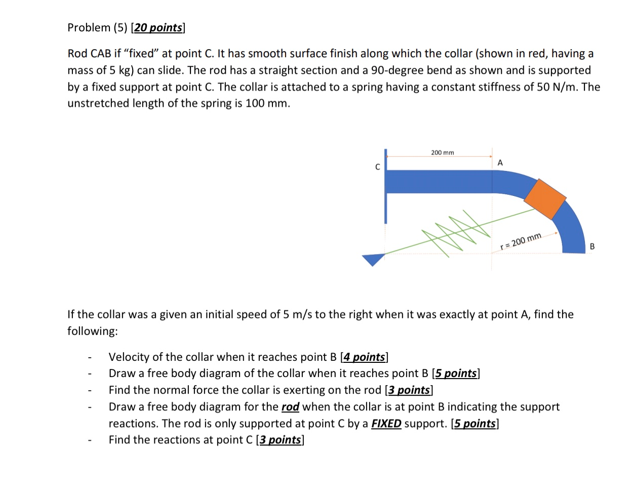 Solved Problem (5) (20 points Rod CAB if “fixed” at point C. | Chegg.com