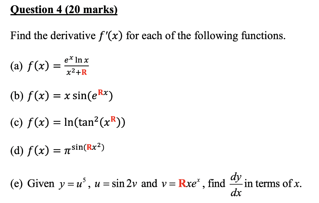 Solved Find the derivative f′(x) for each of the following | Chegg.com