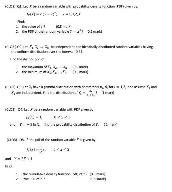 Solved (CLO3) Q1. Let X be a random variable with | Chegg.com