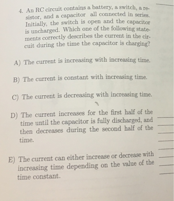 Solved An RC circuit contains a battery, a switch, a | Chegg.com