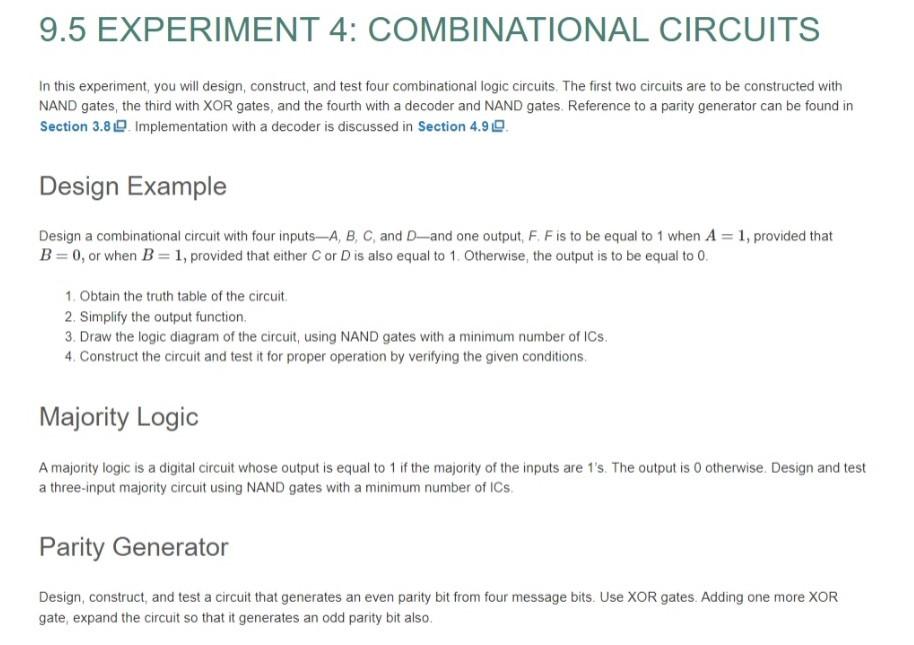Solved 9.5 EXPERIMENT 4: COMBINATIONAL CIRCUITS In this | Chegg.com