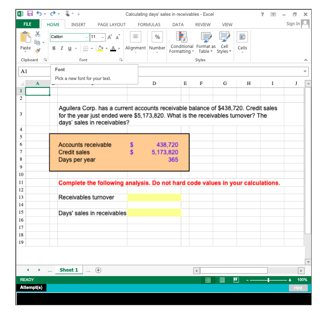Solved Calculating days' sales in receivables - Excel - FILE | Chegg.com