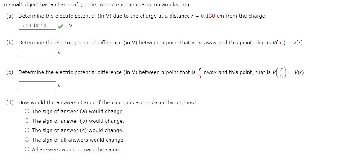 Solved A small object has a charge of q = 5e, where e is the | Chegg.com