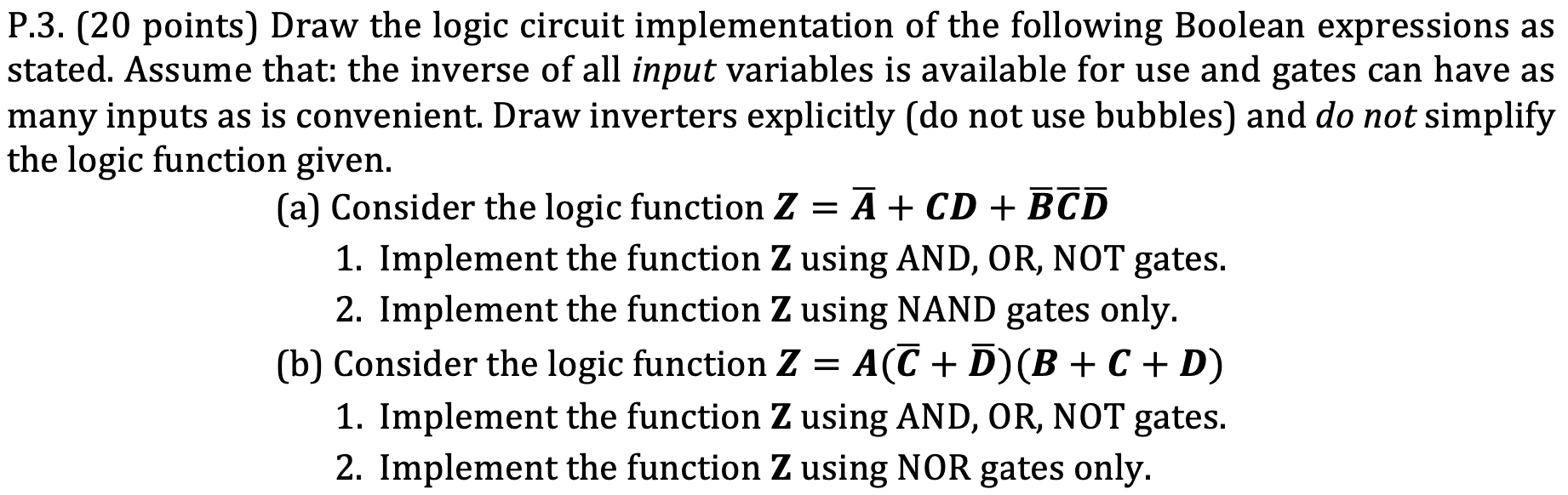 Solved P.3. (20 points) Draw the logic circuit | Chegg.com