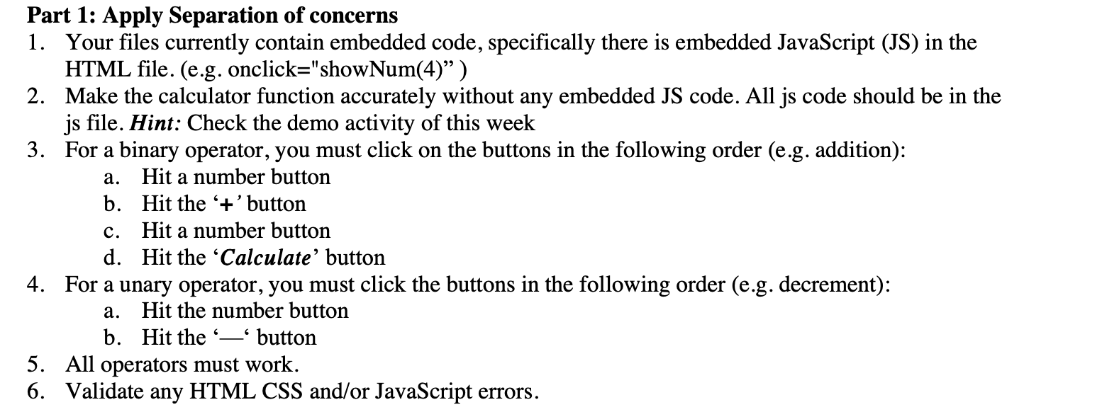Solved CODE: JS: //Global variables var prevCalc = 0; var | Chegg.com