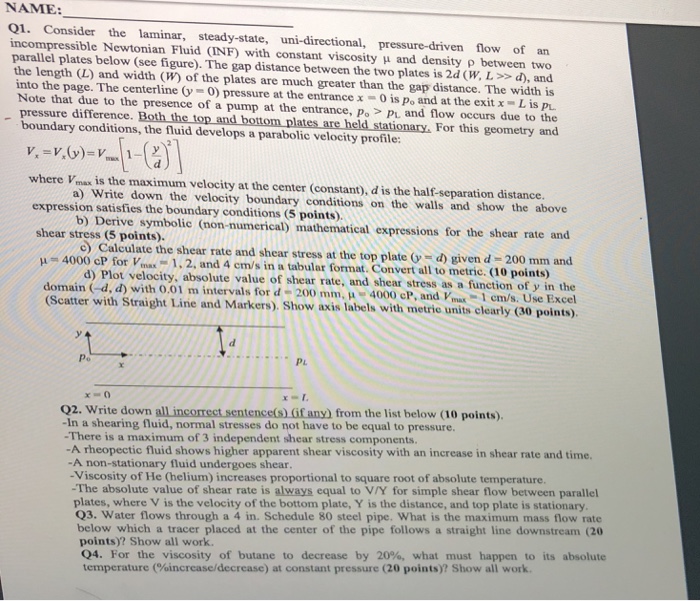 Solved NAME: Q1. Consider the laminar, steady-state, | Chegg.com