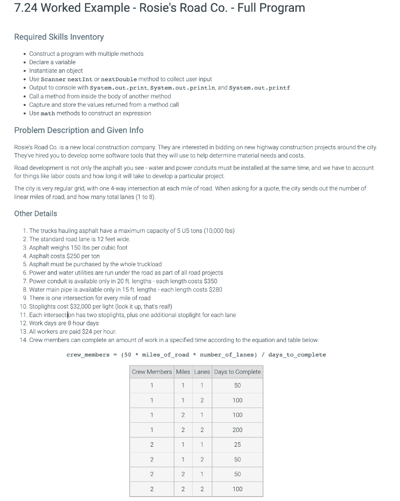 7.24 Worked Example - Rosie's Road Co. - Full Program | Chegg.com