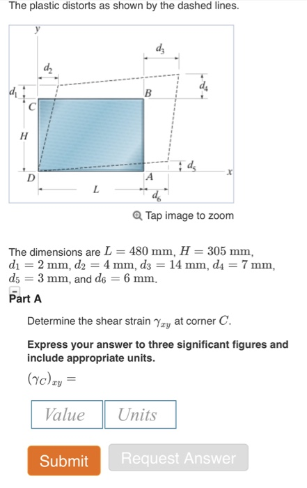 Solved The plastic distorts as shown by the dashed lines. | Chegg.com