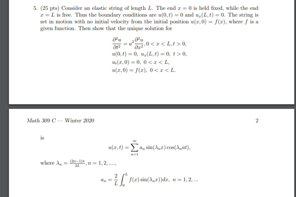 Solved 5. (25 pts) Consider an elastic string of length L. | Chegg.com