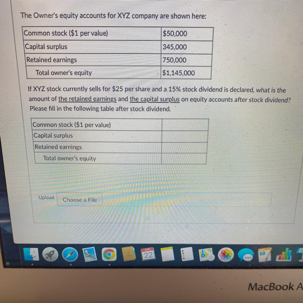 Solved The Owner's equity accounts for XYZ company are shown | Chegg.com