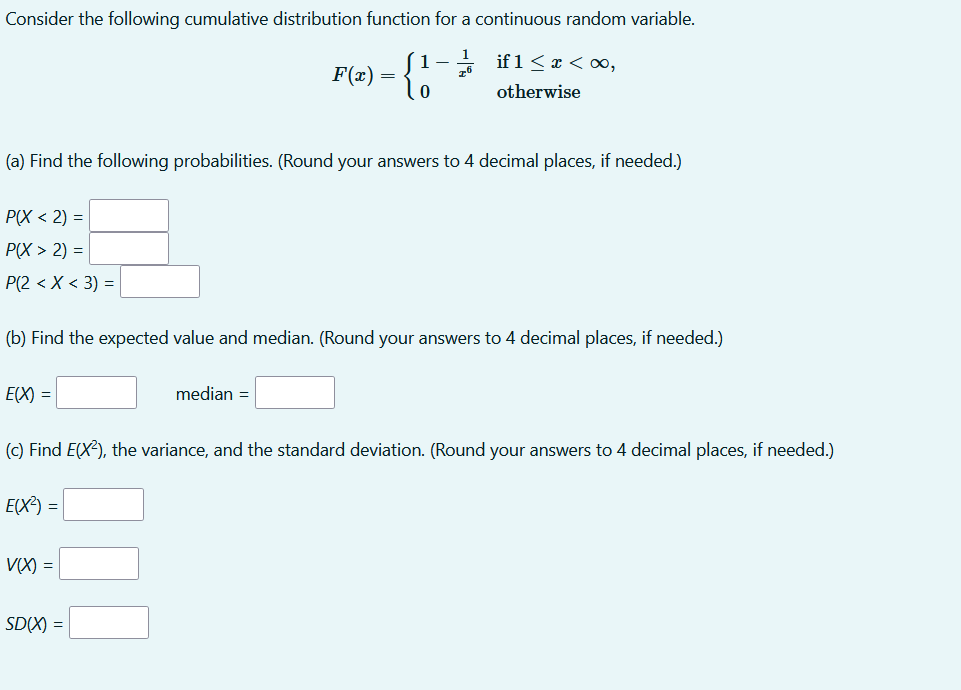 Solved Consider The Following Cumulative Distribution