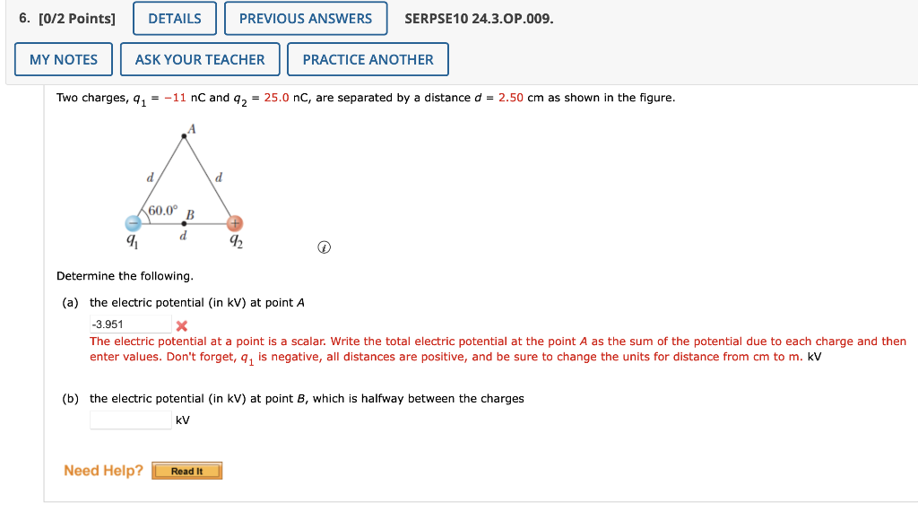 Solved Two charges, q1=−11nC and q2=25.0nC, are separated by | Chegg.com