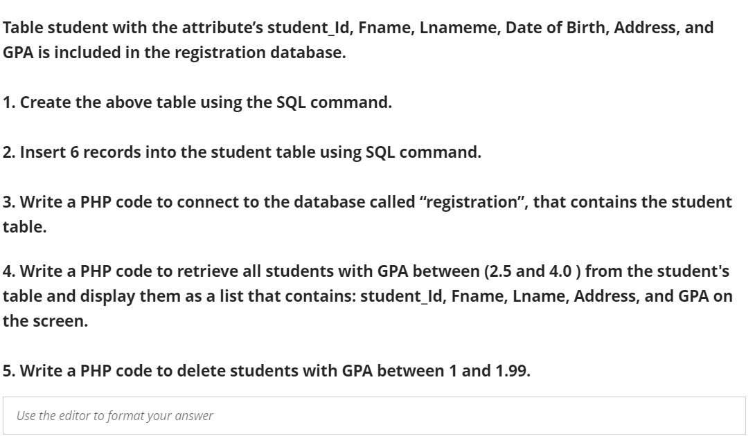 Solved Table student with the attribute's student_id, Fname, | Chegg.com