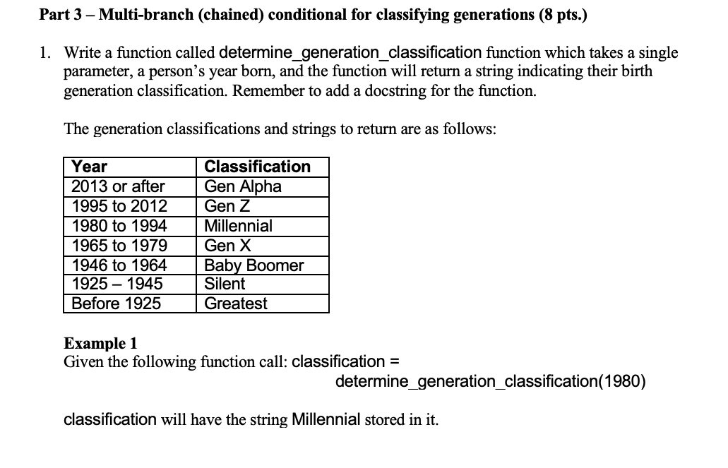 Solved Part 3 - Multi-branch (chained) conditional for | Chegg.com