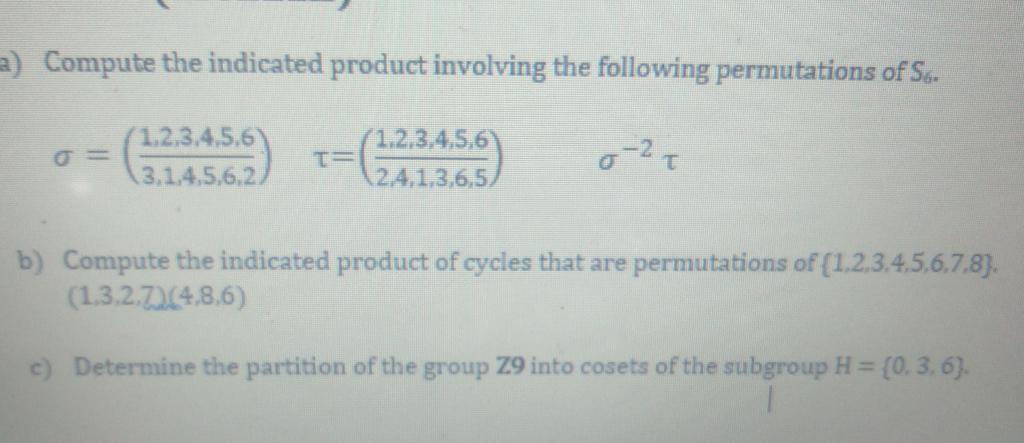 Solved a) Compute the indicated product involving the | Chegg.com