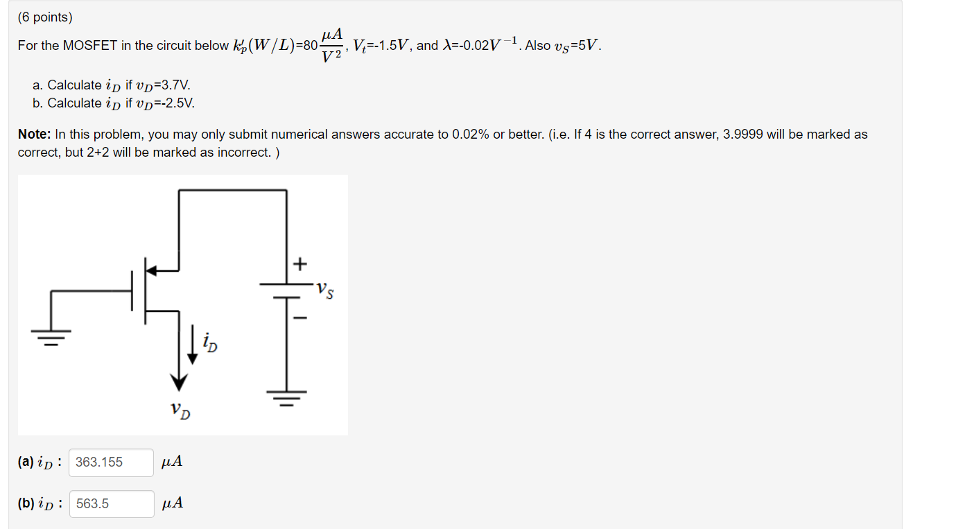 Solved (6 points) For the MOSFET in the circuit below | Chegg.com