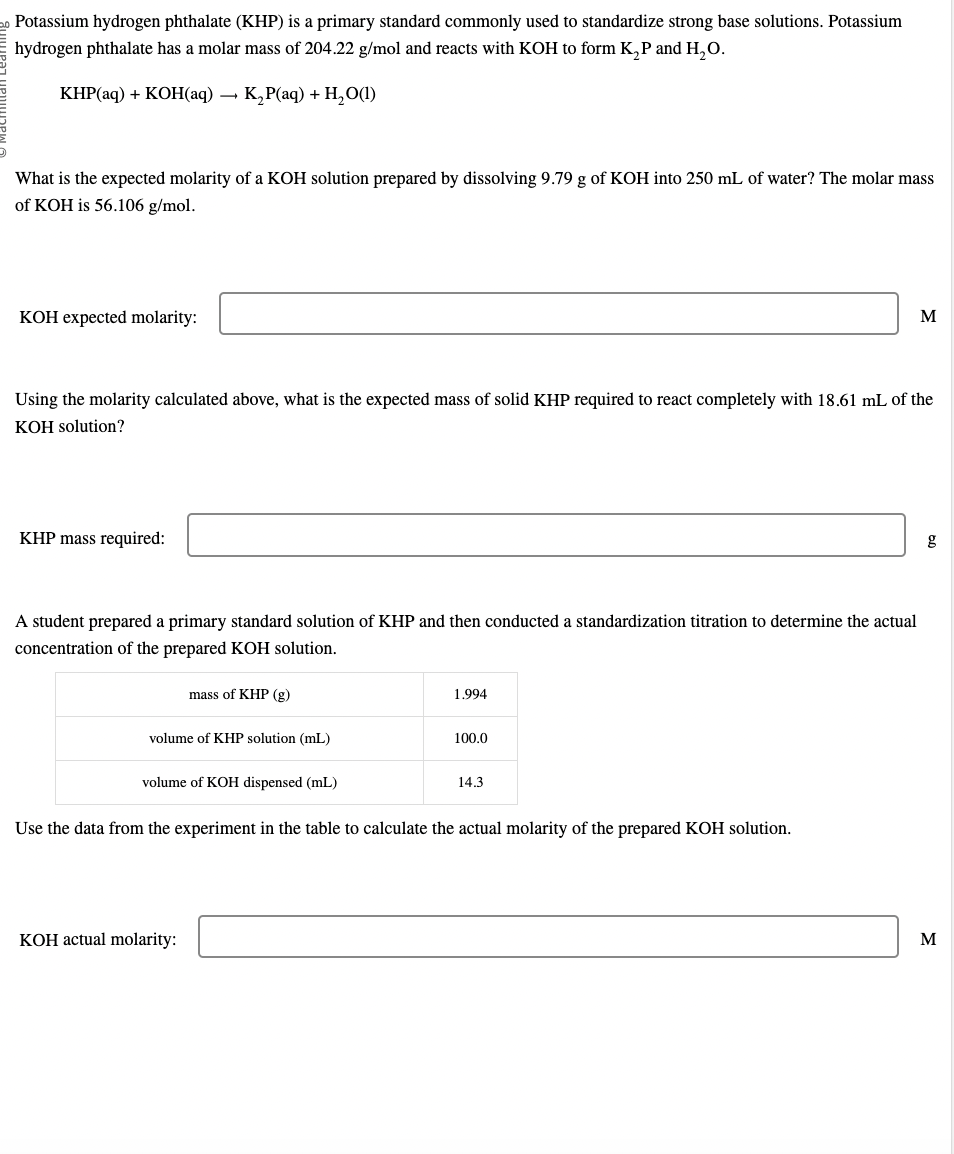 Solved Potassium hydrogen phthalate (KHP) ﻿is a primary | Chegg.com