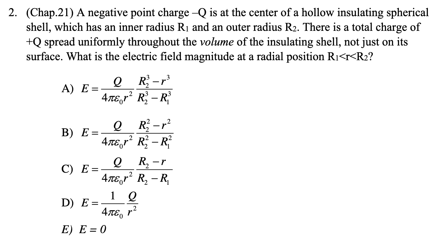 Solved (Chap.21) A negative point charge −Q is at the center | Chegg.com