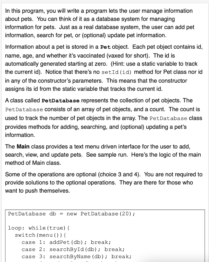 about pets. You can think of it as a database system | Chegg.com
