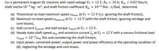 Solved For a permanent magnet DC machine with rated voltage | Chegg.com