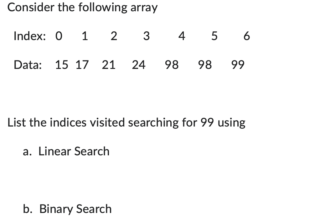 Solved Consider the following array List the indices visited | Chegg.com