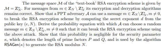 Solved The message space M of the "text-book’ RSA encryption | Chegg.com