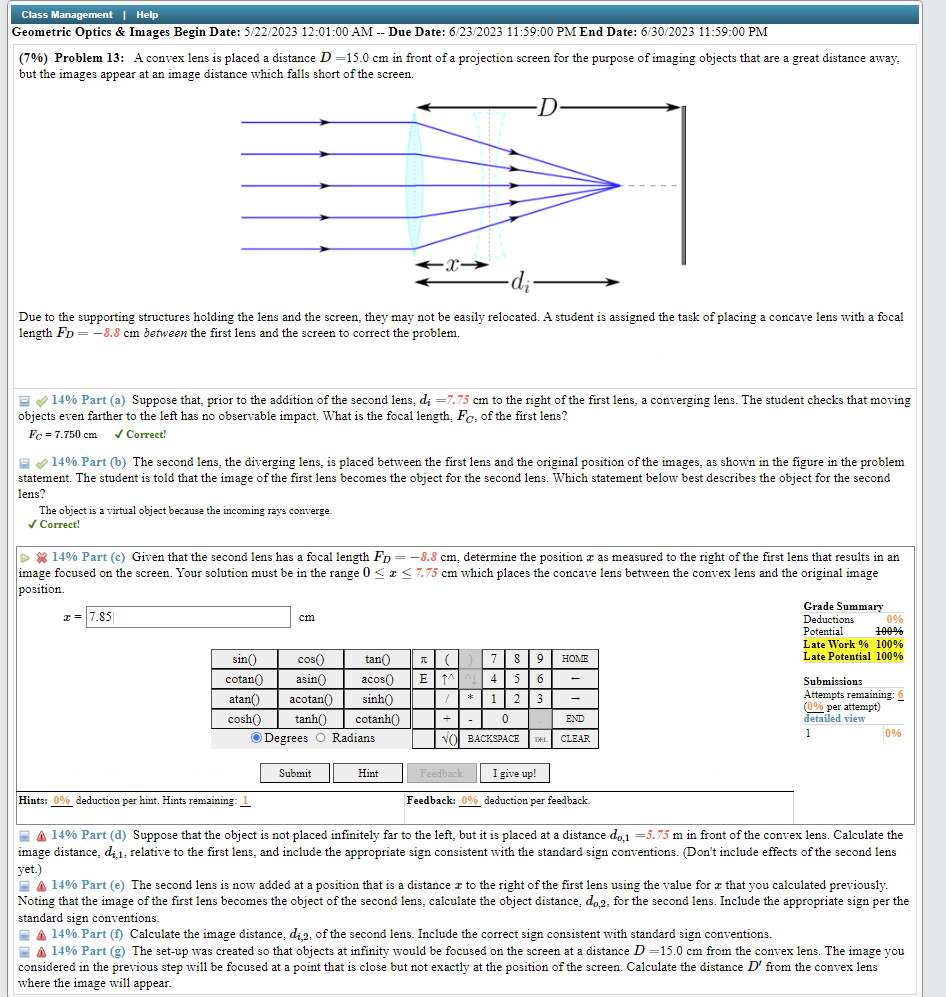 (7\%) Problem 13: A convex lens is placed a distance | Chegg.com