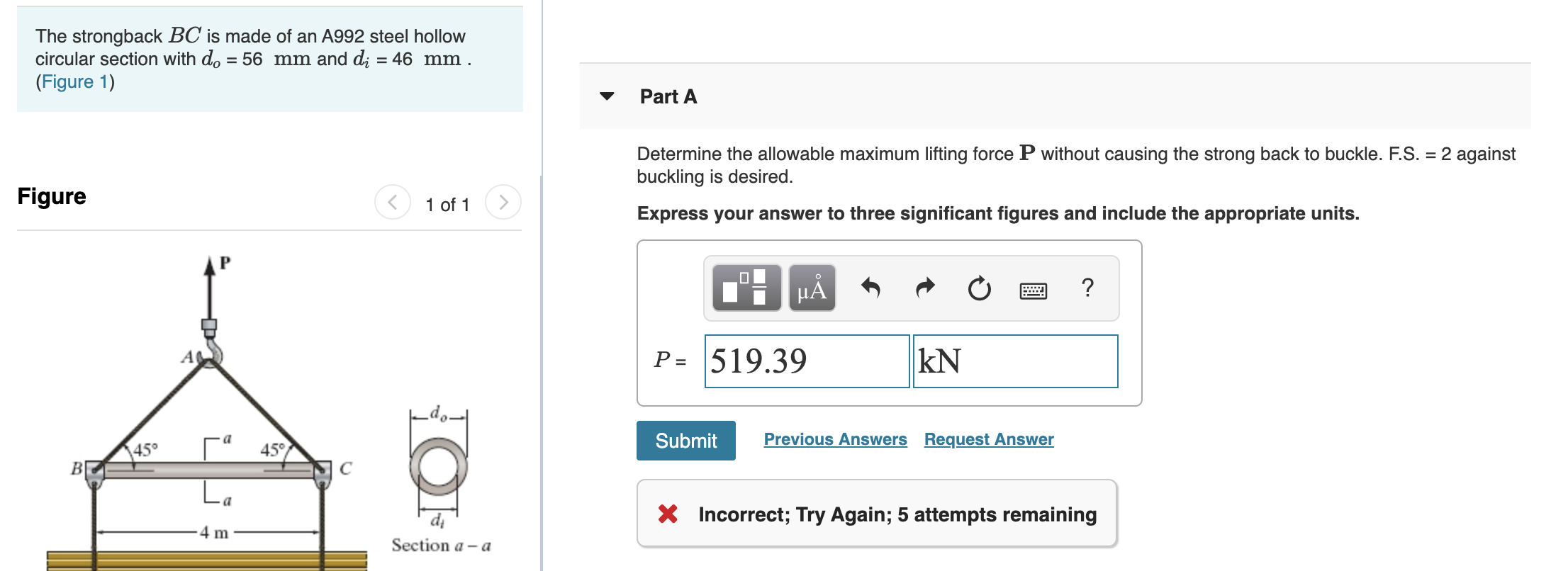 Solved The strongback BC is made of an A992 steel hollow | Chegg.com