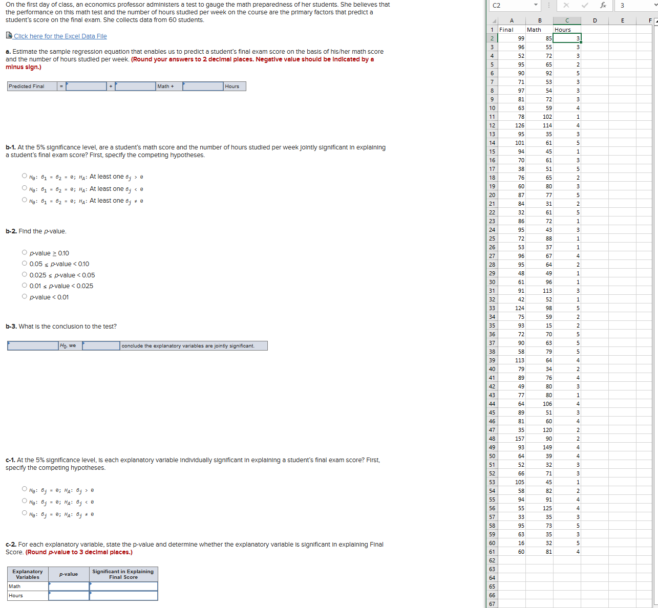 Solved the performance on this math test and the number of | Chegg.com