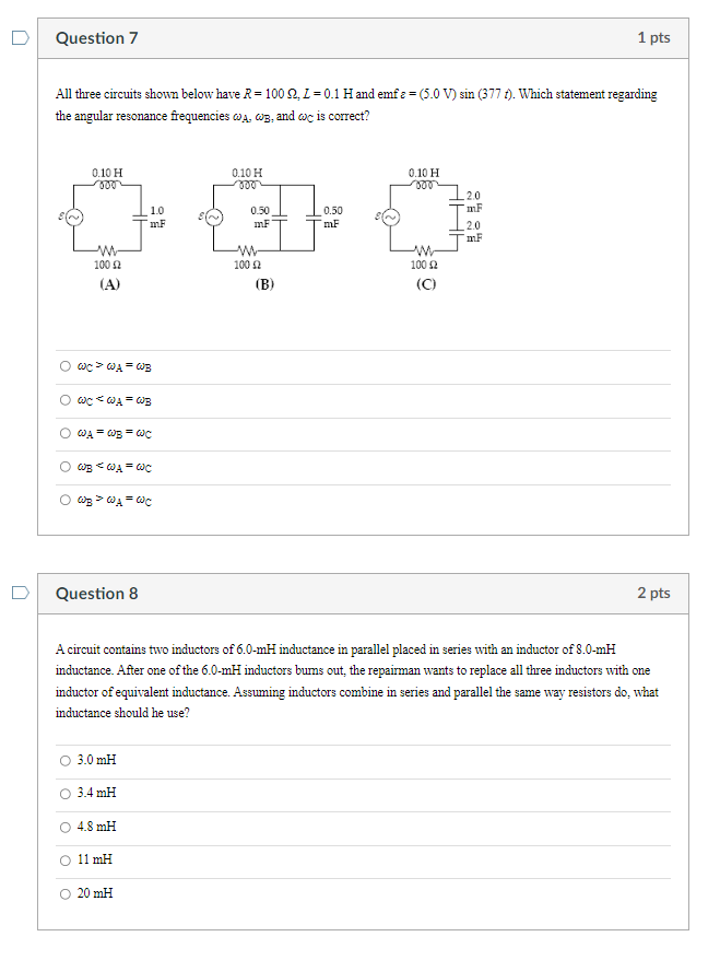 Solved All three circuits shown below have R=100Ω,L=0.1H and | Chegg.com