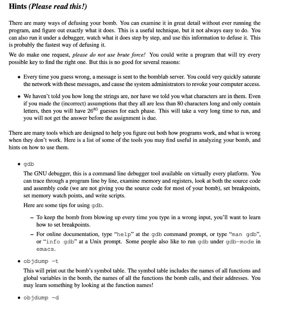 Solved Your job for this lab is to defuse your bomb. You | Chegg.com