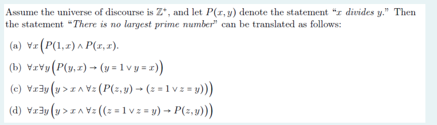 Solved Assume the universe of discourse is Z+, and let P(x, | Chegg.com