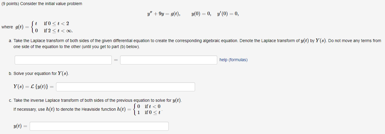 Solved (9 points) Consider the initial value problem y" +9y | Chegg.com