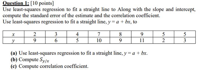 Solved Question 1: [10 points] Use least-squares regression | Chegg.com