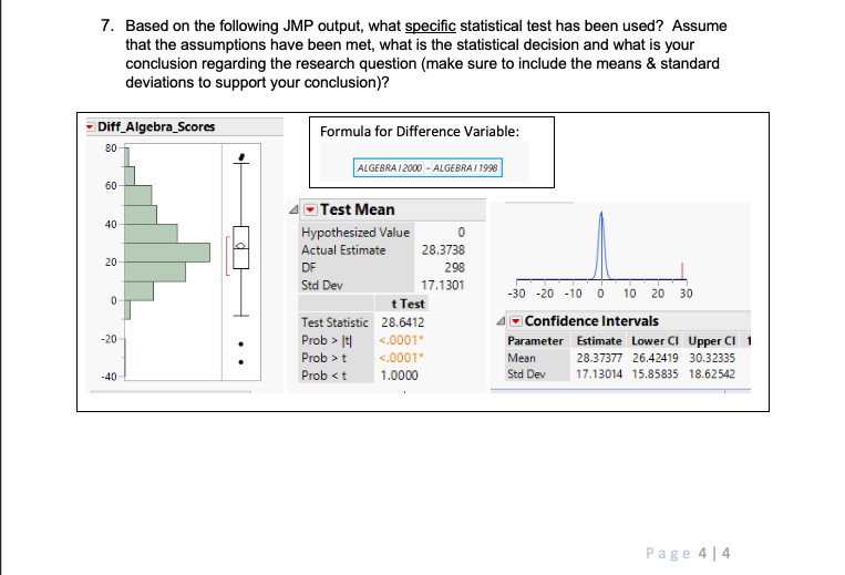Solved 7. Based on the following JMP output, what specific | Chegg.com