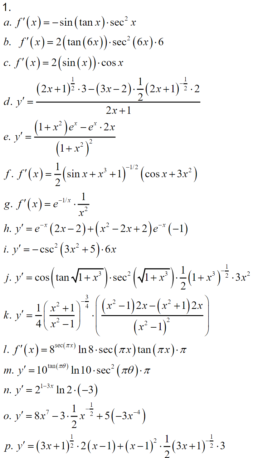 Solved = 1. Find the derivative for each of the following | Chegg.com