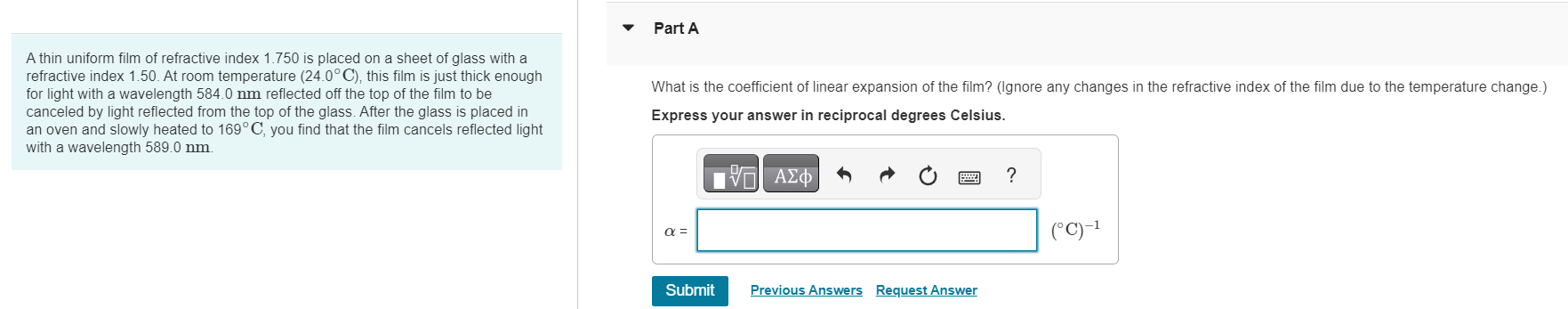 Solved A thin uniform film of refractive index 1.750 is | Chegg.com