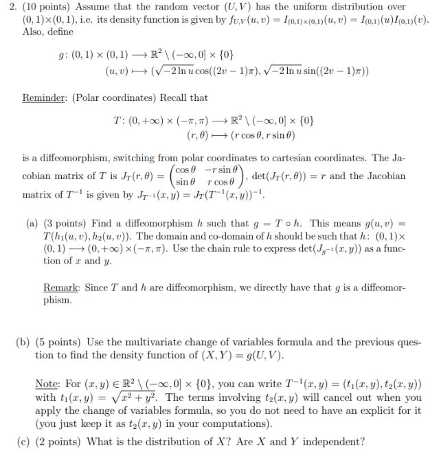 Solved (10 ﻿points) ﻿Assume that the random vector (U,V) | Chegg.com