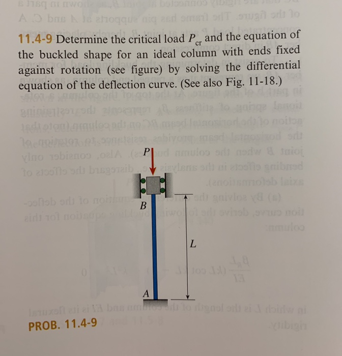 Solved 11.4-9 Determine the critical load P and the equation | Chegg.com