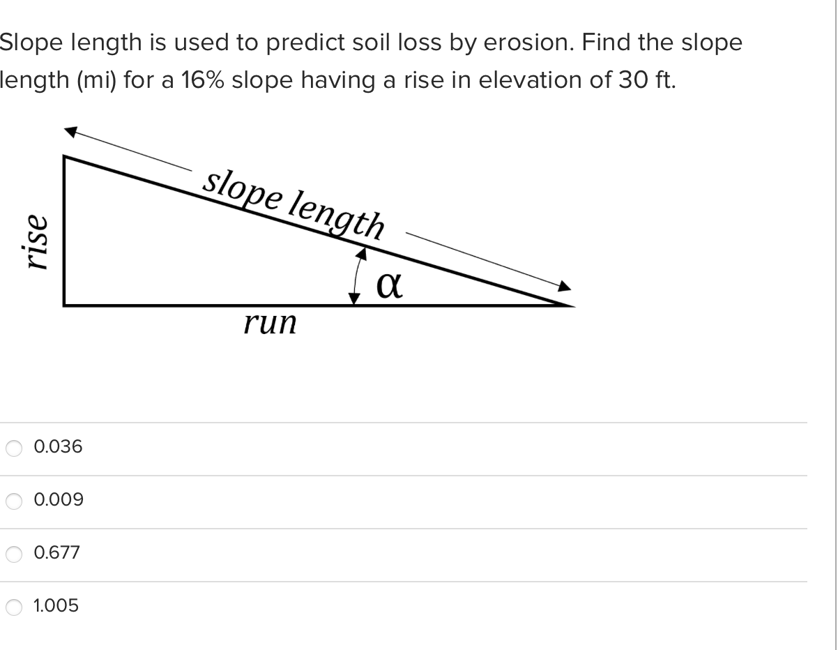 Solved Slope length is used to predict soil loss by erosion. | Chegg.com