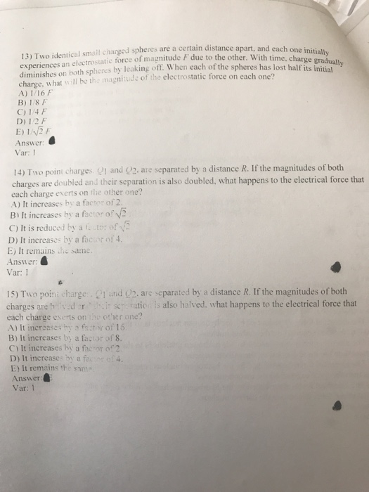 Solved Two identical small charged spheres are a certain | Chegg.com